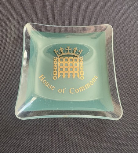 Vintage House Of Commons Glass Ashtray Green & Gold Trinket Dish | eBay UK
