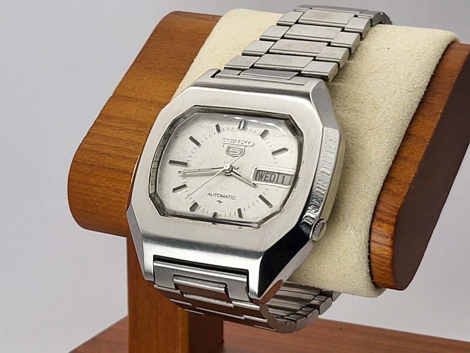 Vintage Retro Octagon Seiko 5 Day Date Automatic White Dial Mens Watch ...