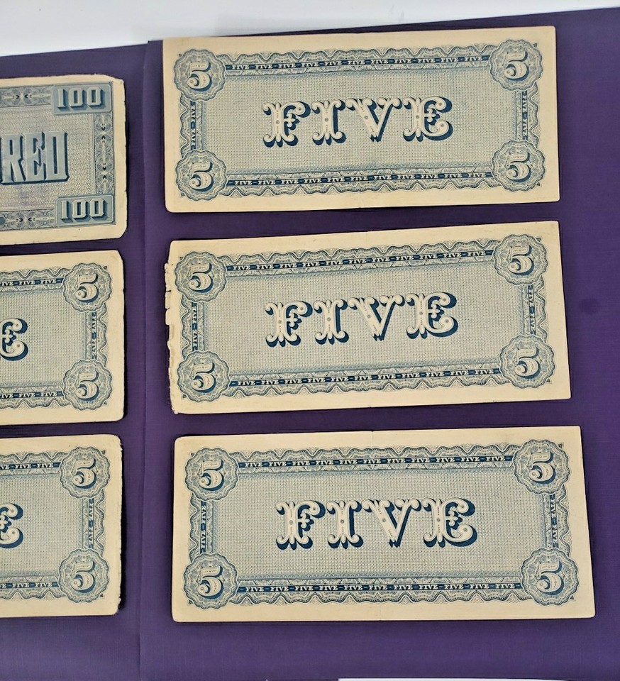 Lot of 6 Vintage Reproductions of Confederate Currency $100 (1) $5 (5 ...