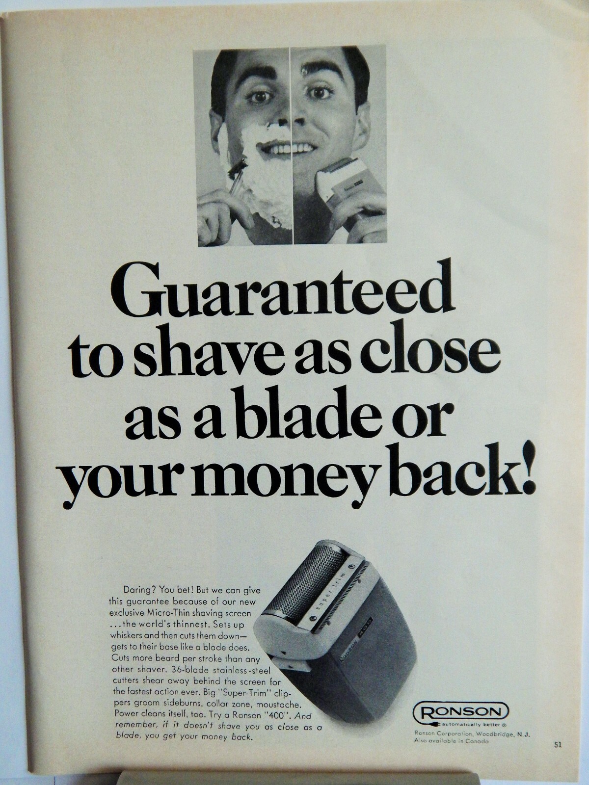 RONSON ELECTRIC MENS SHAVER ORIG. VTG 1966 PHOTO AD, RARE EPHEMERA | eBay
