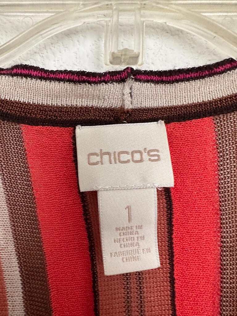 Chico's Women's Mitered Stripe Pattern Vest Long Line Open Front Pink Sz Medium | eBay