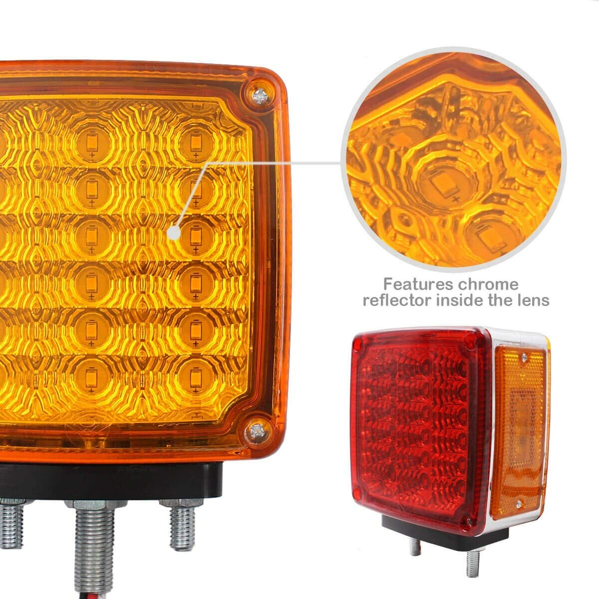 2pc Amber/Red 39 LED Double Face Stud Mount Pedestal Fender Stop Turn ...