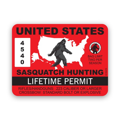 United States Sasquatch Hunting Permit Sticker Decal - bigfoot big foot ...