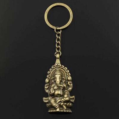 GANESHA KEYCHAIN Hindu Elephant God Bronze Tone Metal Charm Key Chain ...