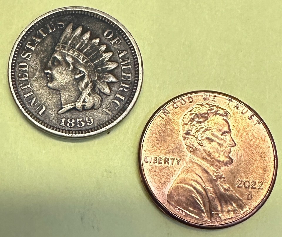VERY FINE 1859 US Indian Head 1 One Small Cent Penny Copper-Nickel Coin ...
