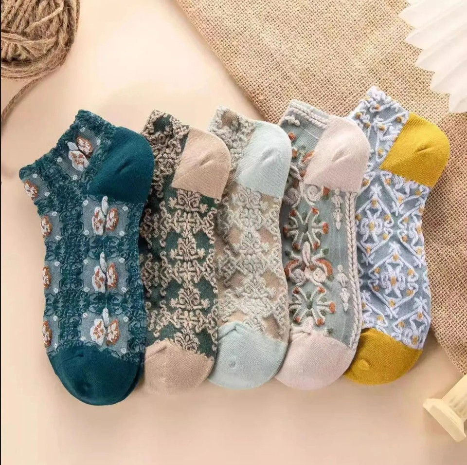 5 Pairs Women Vintage Cute Socks Set Female Lady Harajuku Kawaii Girl ...