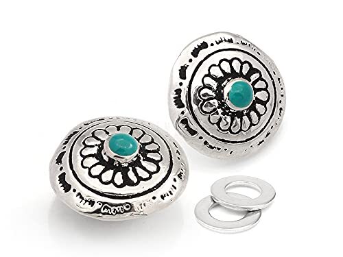 2pcs 1/2 Inch Flower Conchos Faux Turquoise Round Shape Silver Plated ...