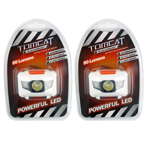 2x Tomcat WHT LED Head Flashlight Lamp/Camping 1W Headlamp Light w/AAA ...