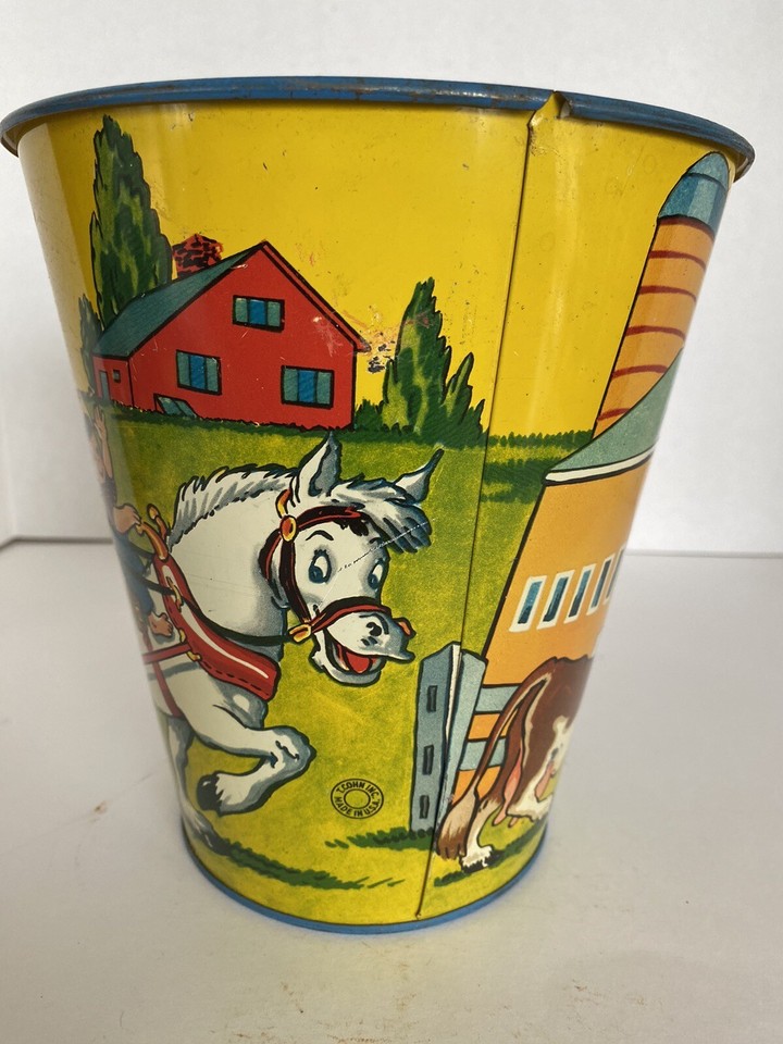 Vintage T. Cohn Tin Litho Sand Pail Down On The Farm | eBay