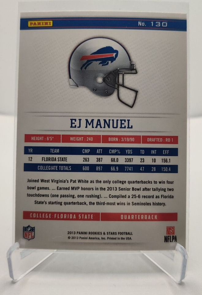 2013 Rookies and Stars Football Card #130 EJ Manuel Rookie RC Buffalo ...