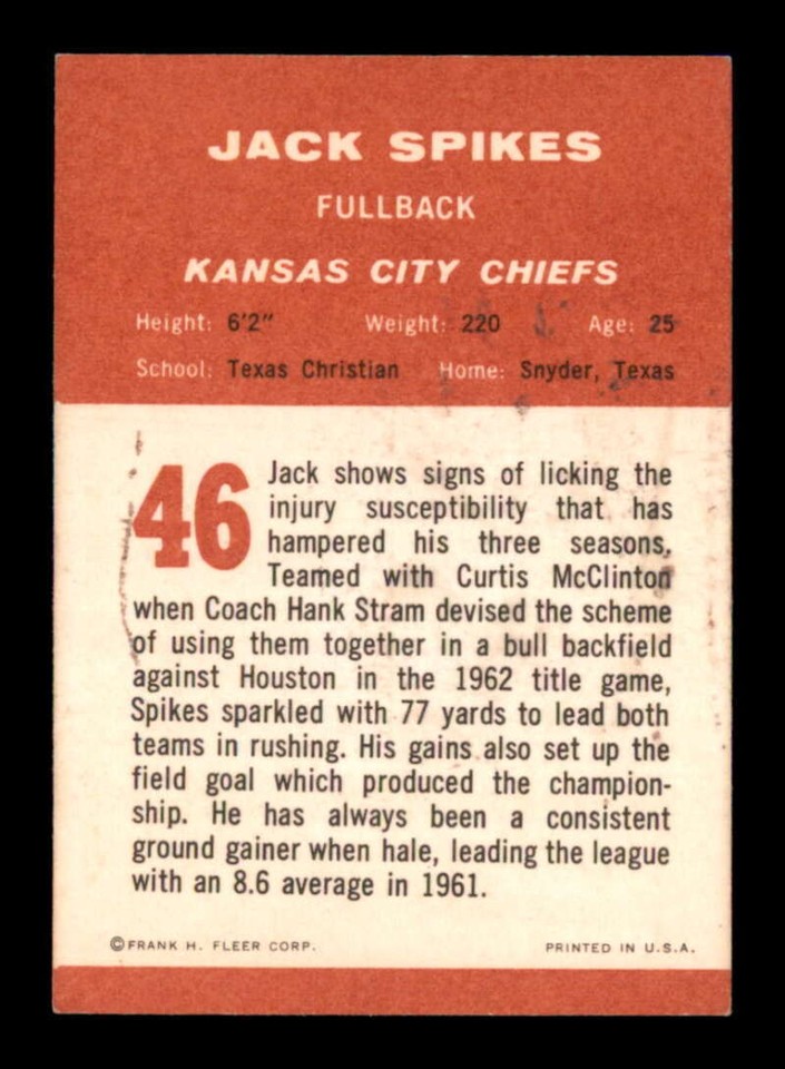 1963 Fleer #46 Jack Spikes EXMT X3123723 | eBay