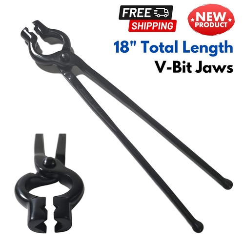 18" Bolt Tongs w/ V-Bit Jaws Forging Tool for Blacksmiths Farriers ...