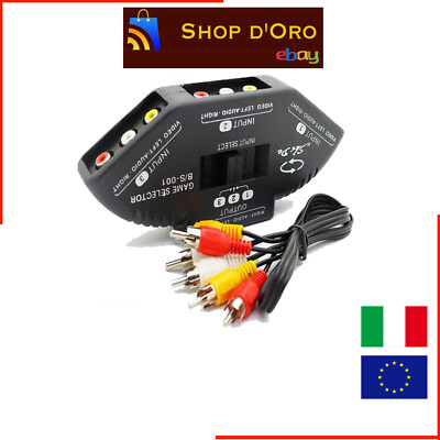 Switch Multi Box AV 3 IN 1 OUT RCA Tripla Video Audio Moltiplicatore ...