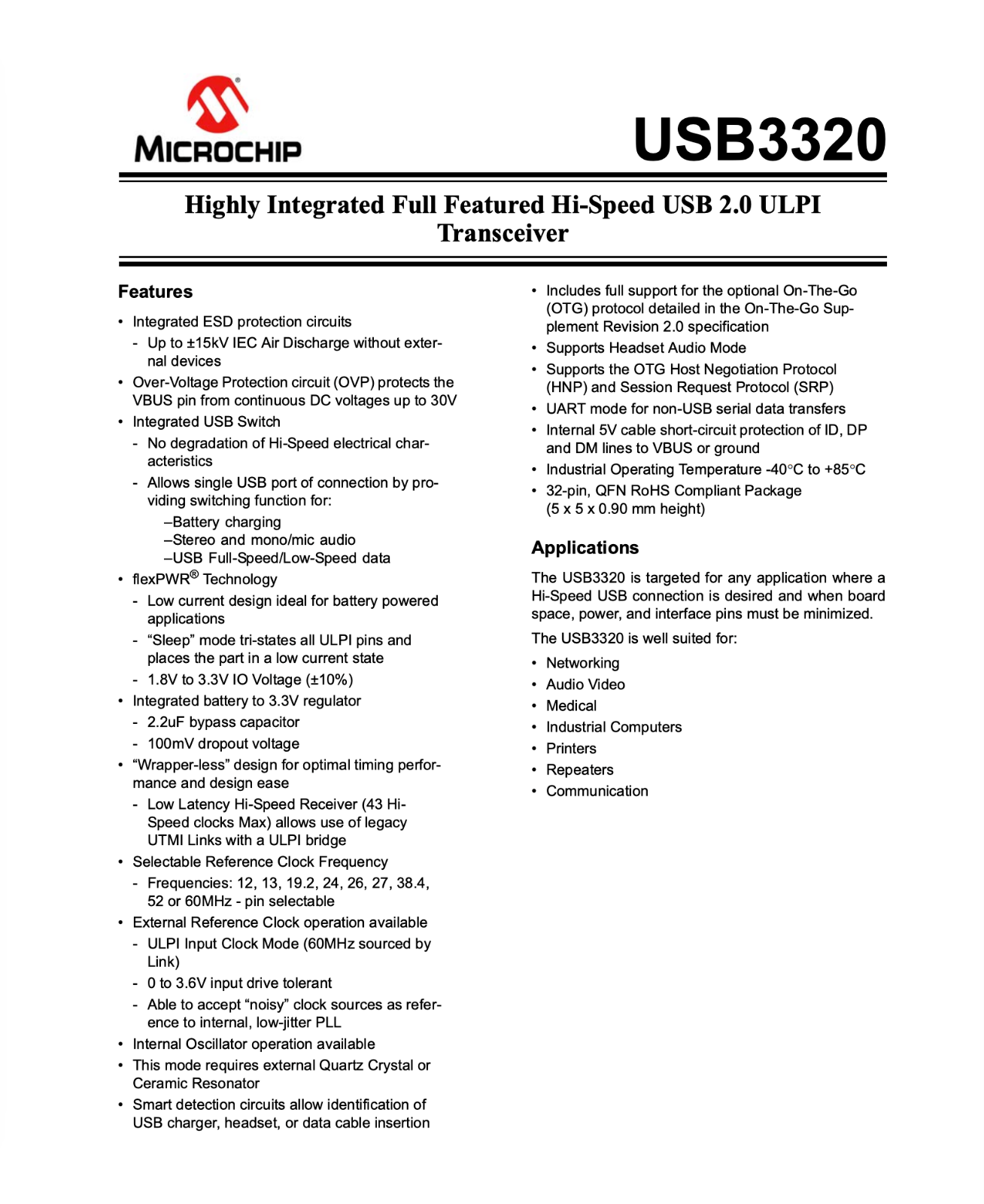 USB3320C-EZK-TR Hi-Speed USB 2.0 ULPI Transceiver (10 pc lot) | eBay