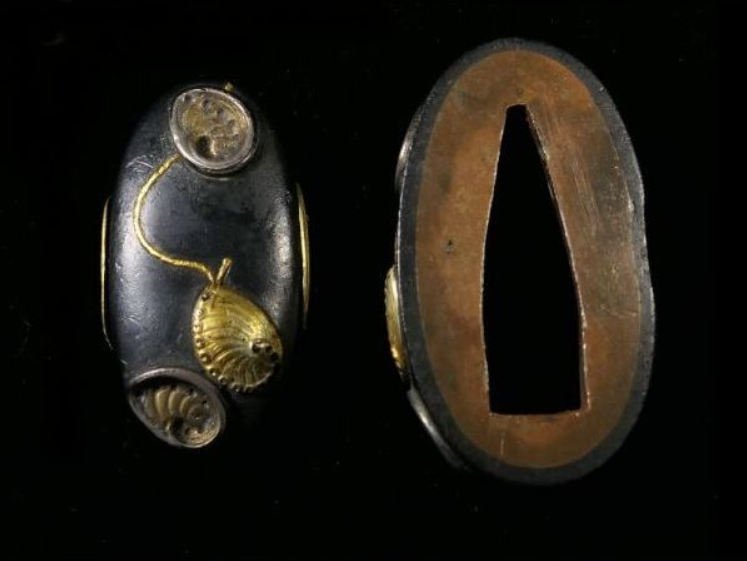 Fuchi Kashira Shells Design Inlay GOTO School Japanese Sword Fitting ...