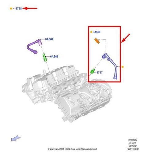 2015-2016 Ford F150 3.5L Crankcase Tube w/ Air Pressure Sensor FR3A ...