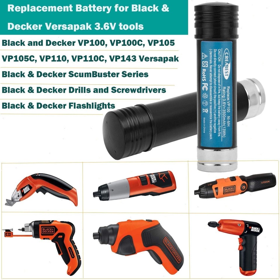 2Pcs 3.6Ah 3.6V Ni-MH Battery for Black & Decker VP100 S100 S110 ...