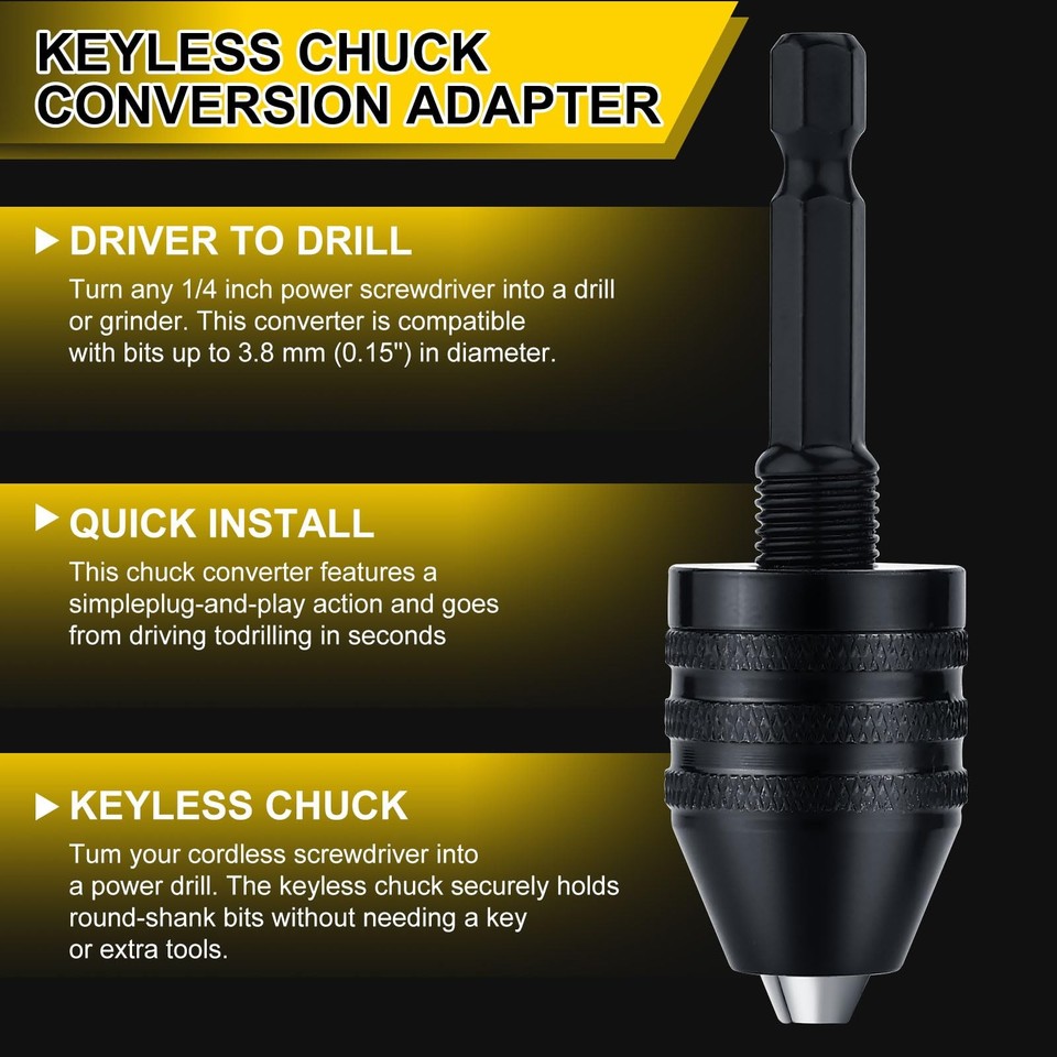 2Pcs Drill Chuck Adapter Keyless, 1/4 Inch Hex Shank Drill Bit Adapter ...