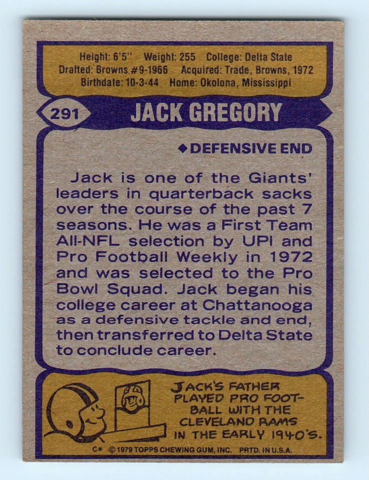 1979 Topps Jack Gregory New York Giants #291 | eBay