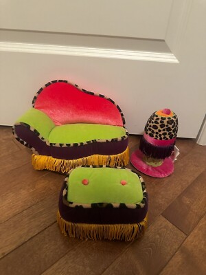 Groovy Girls Plush Couch, Ottoman, Lamp Cheetah print , green/pink ...