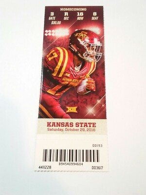 2016 Iowa State Cyclones Kansas State Football Ticket Stub | eBay