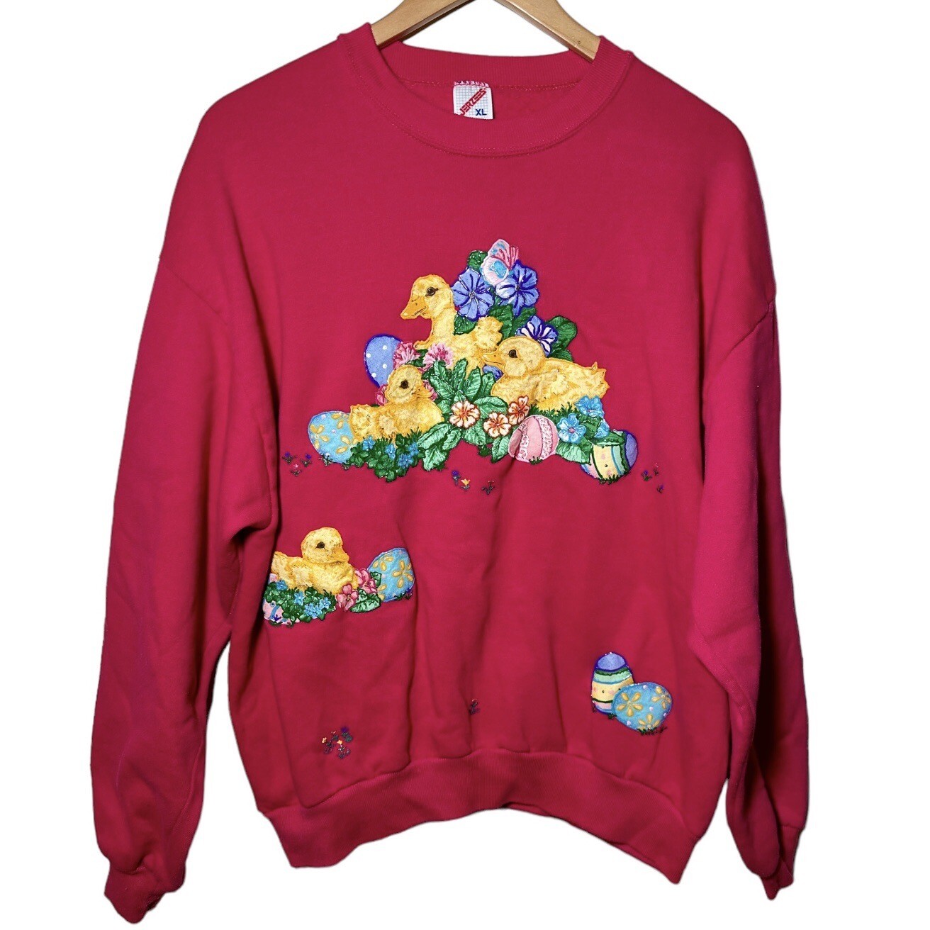 Vintage 90s Jerzees Easter Egg Ducks Granny Pink Crew… - Gem