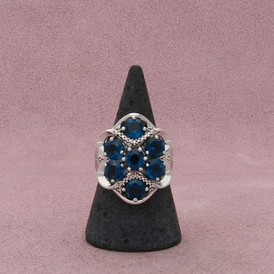 sterling silver round-cut blue topaz cluster ring size 8 | eBay