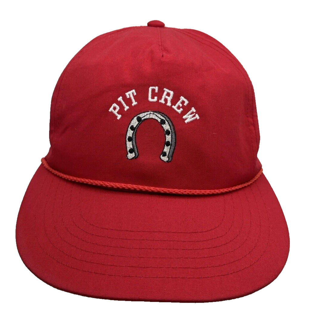 Pit Crew Horseshoe Hat Flat Brim Red Adjustable Baseball Cap | eBay