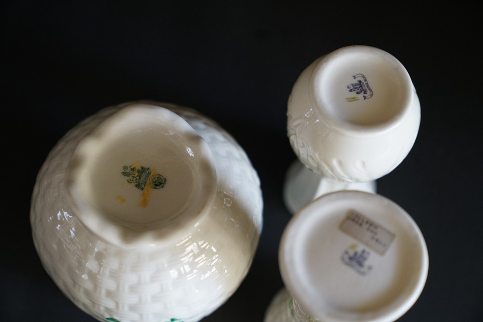 3 Belleek China Shamrock Vases 5" H | eBay