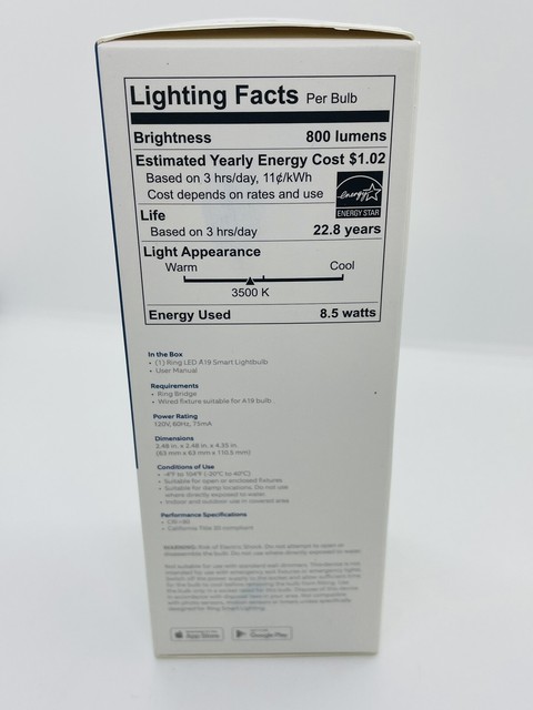 Ring A19 800 Lumens Smart LED Light Bulb Total of Two for sale online ...