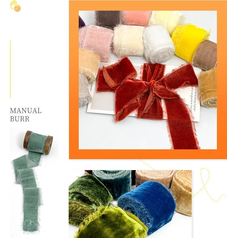 Velvet Ribbon Frayed Edge Trim Handmade Fringe Ribbons Diy Cake ...