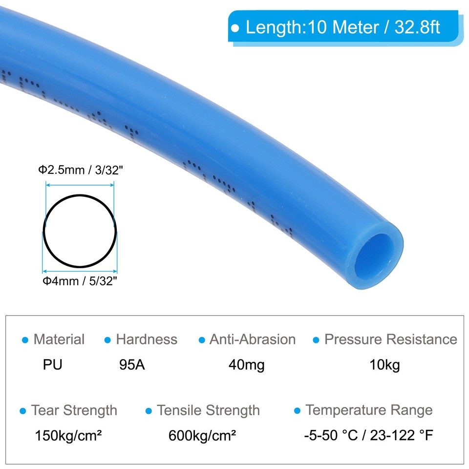 Pneumatic Tubing 5/32" OD 33ft 4mm OD 2.5mm ID PU Air Line Pipe Tube ...