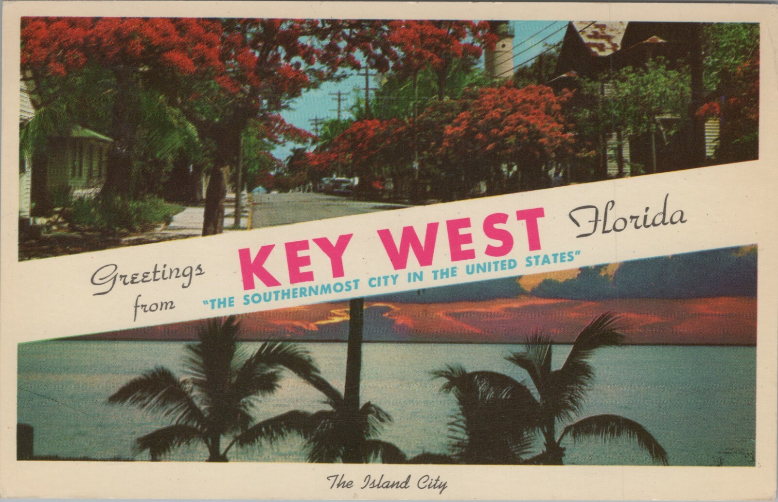 c1960s Greetings from Key West Florida banner 2 views ocean palms postcard E451 | eBay