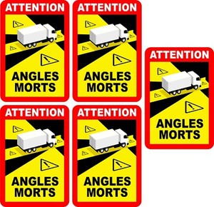 5 X Truck autocollants Stickers sign attention danger Angles Morts ...