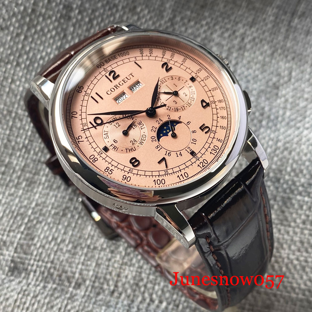 Corgeut Men Watch Rose Gold ST1655 Movement Automatic Month Week Year ...
