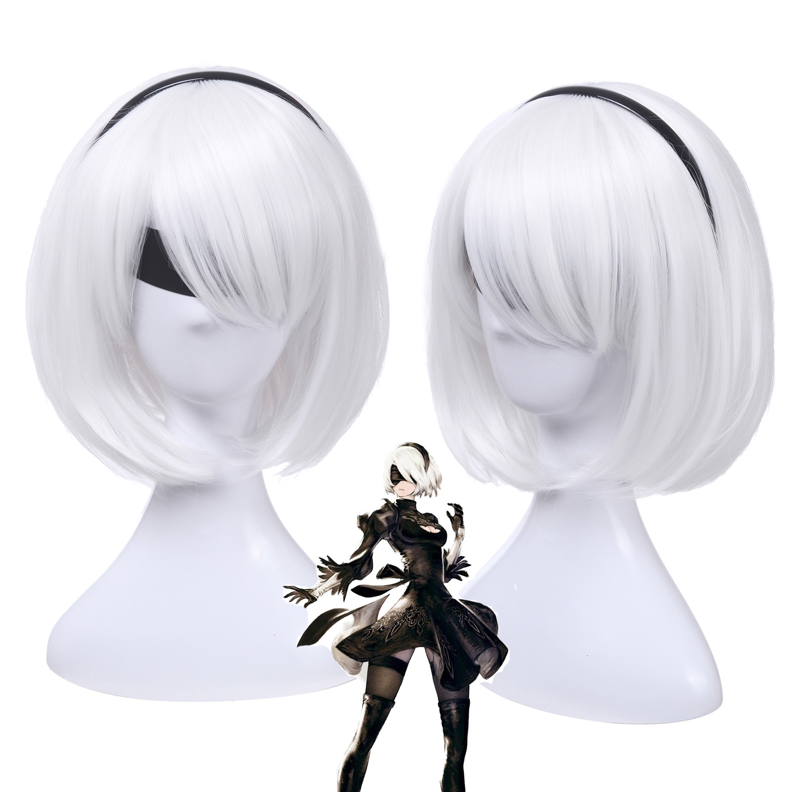Nier Automata 2b Yorha No. 2 Short Straight White Cosplay Wig Bob Hair ...