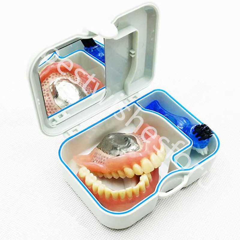 Denture Storage Box Case With Mirror And Clean Brush Dental Appliance ...