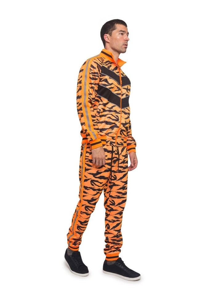 Men's Tiger Reflective Jogging Track Suits Track Pant&Jacket Sweatsuit ...