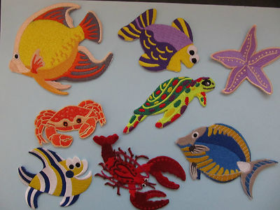 Sea Life Fish Crab Lobster Turtle Lizard Iron on Applique Patch ...
