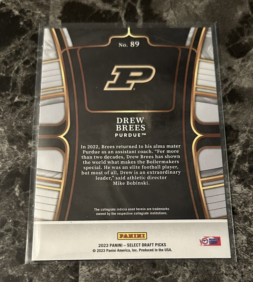 2023 Select Football Draft Drew Brees #89 New Orleans Saints Purdue ...