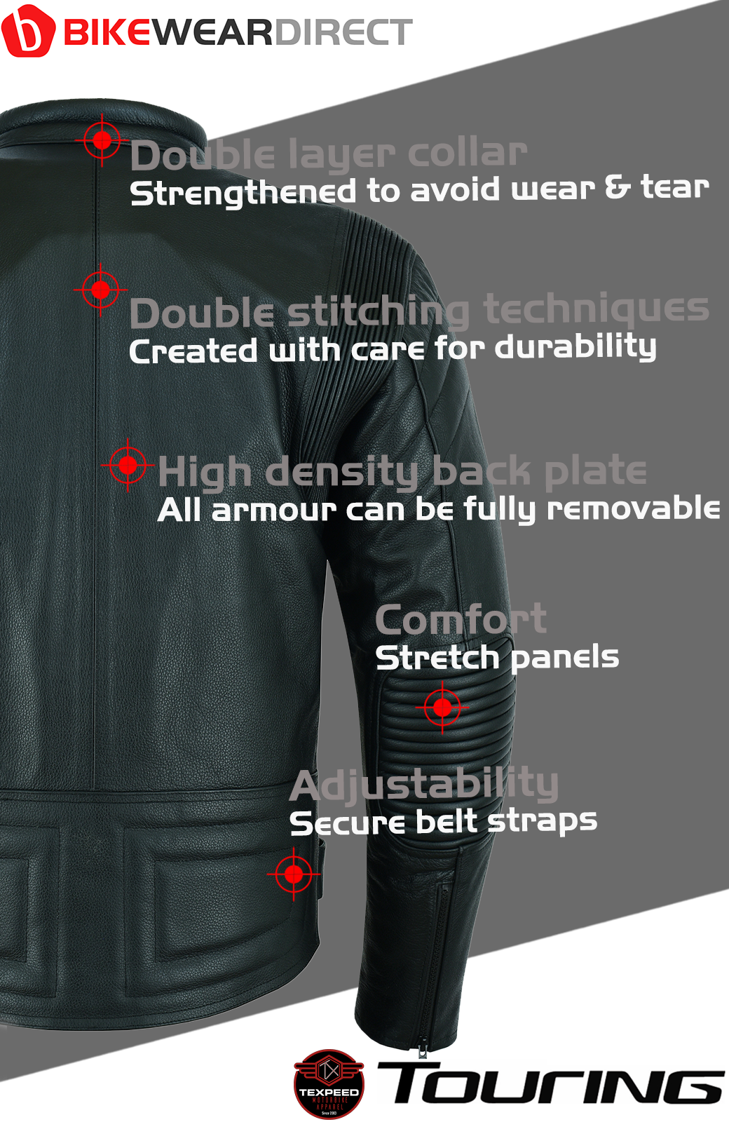 Motorcycle Leather Jacket Biker Motorbike Touring Cruiser With Genuine ...