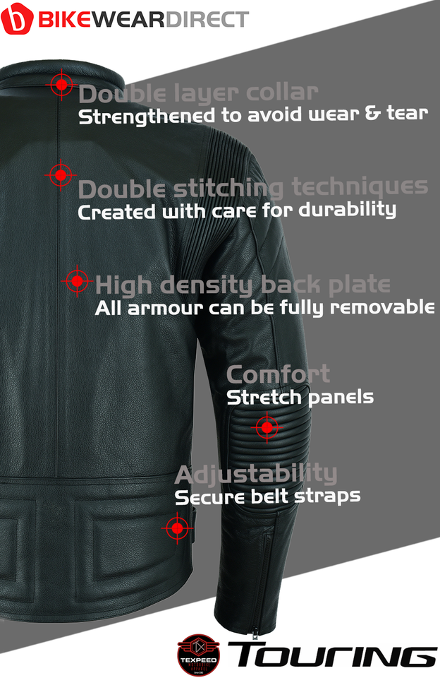 Motorcycle Leather Jacket Biker Motorbike Touring Cruiser With Genuine ...