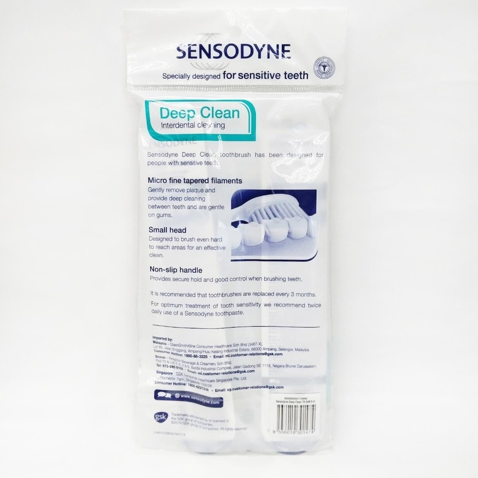 3 x SENSODYNE DEEP CLEAN SOFT Toothbrush Silky Bristles for Sensitive ...