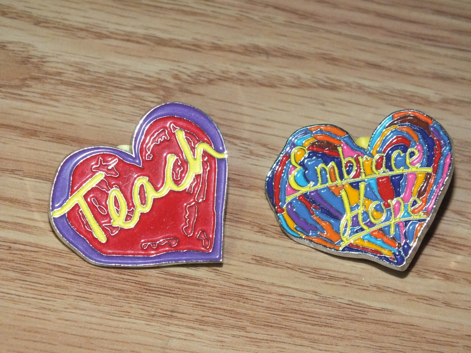 Lot of 2 Penzeys Heart Shaped Teach & Embrace Hope Collectible Lapel ...