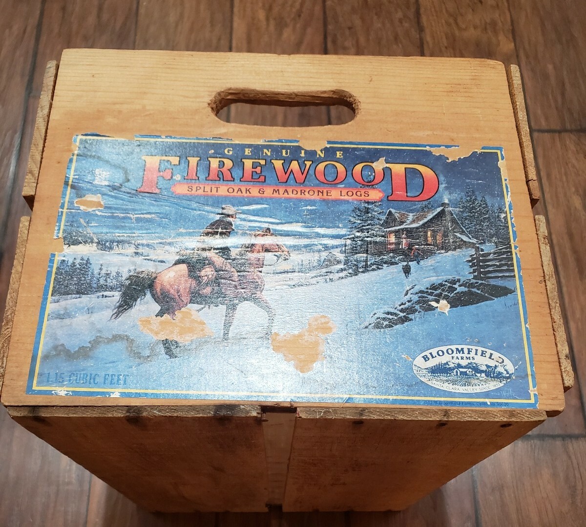 BLOOMFIELD FARMS FIREWOOD~ORIGINAL 1977 BOX CRATE & LABELS~COUNTY HORSE ...