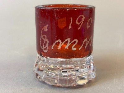 #1265 Antique EMMA 1905 Ruby Red Flash Souvenir Glass CUT GLASS COFFEE ...