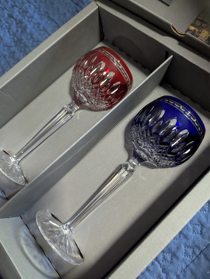 Pair of blue and red Waterford crystal wine hocks | eBay
