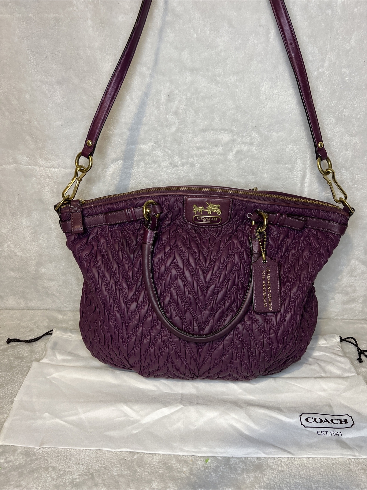 Coach Madison Quilted Chevron Nylon Lindsey Purple Sa… - Gem