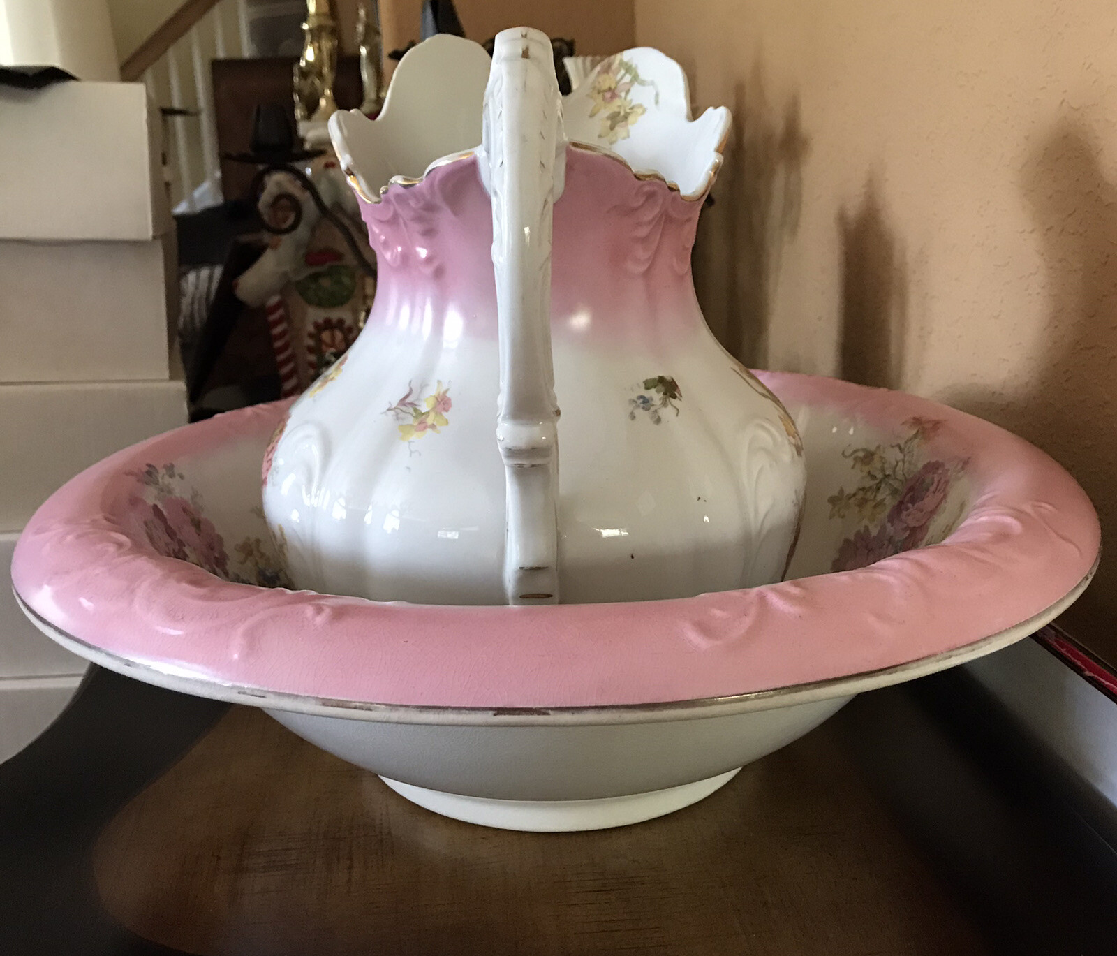 Antique Victorian Ceramic Bath Basin Bowl & Water Pitcher Set 2 Pcs ...