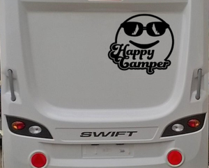 Happy Camper Motorhome Caravan LARGE vinyl STICKERs Bailey Swift Vinyl ...